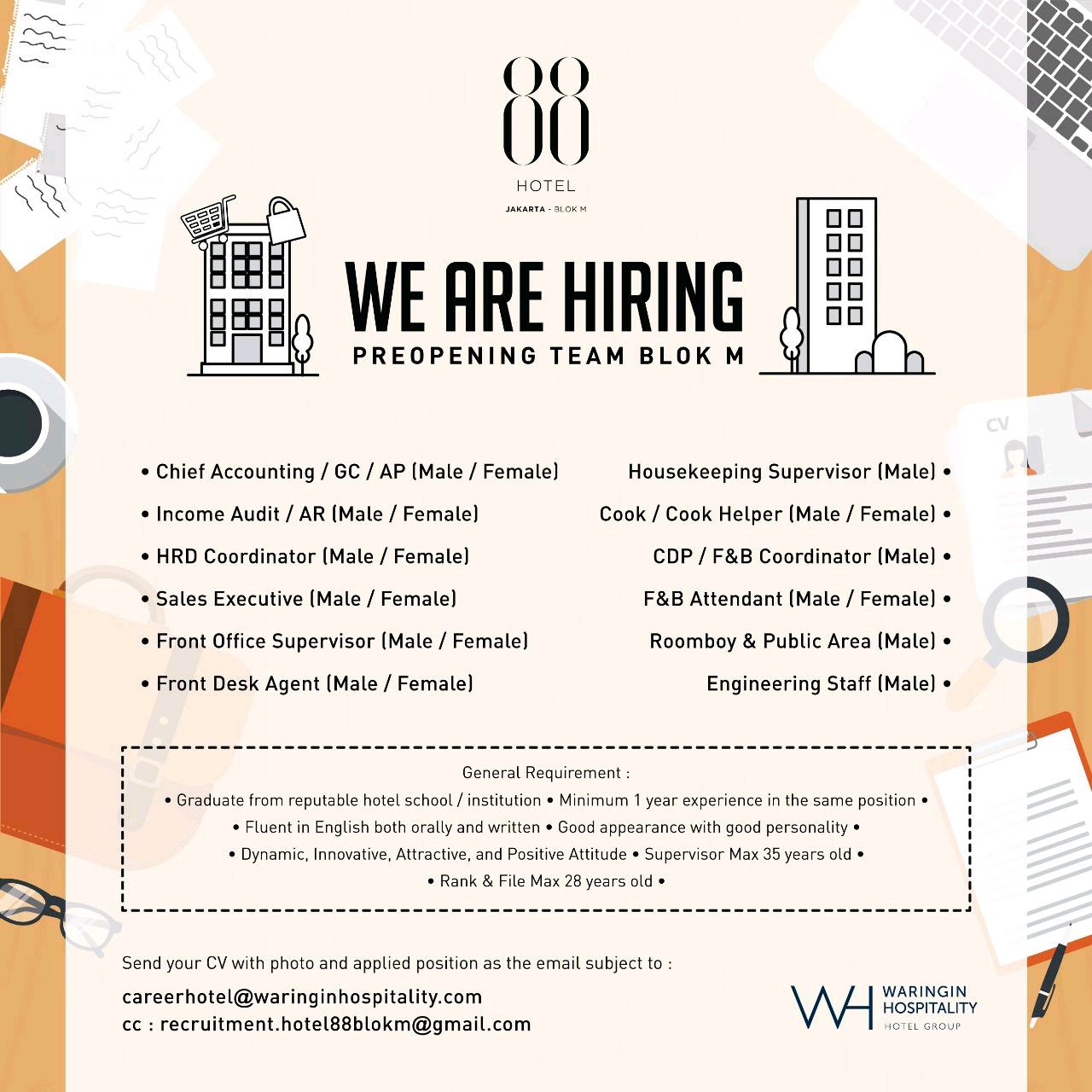 88 Hotel Jakarta – Blok M (Pre-opening) - HHRMA Hotel Job Vacancy Indonesia